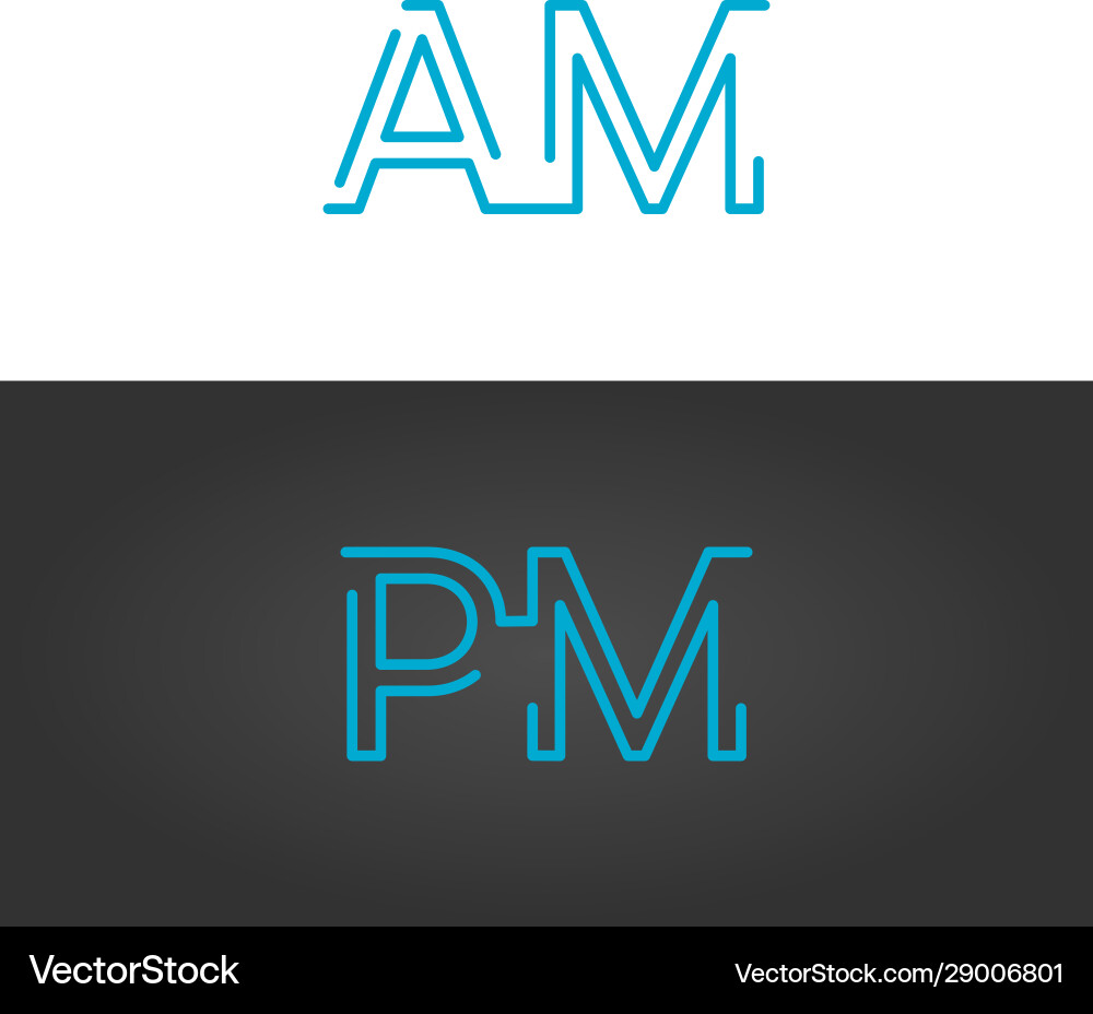 Linear geometric outline am and pm text 24 hours Vector Image