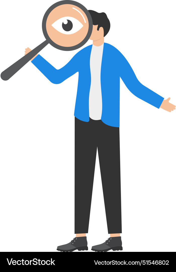 Businessman looking through a magnifying glass Vector Image