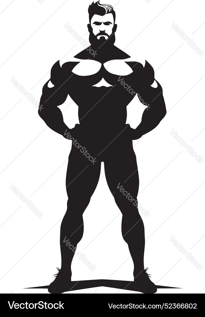 Comic power pose caricature bodybuilder in black Vector Image
