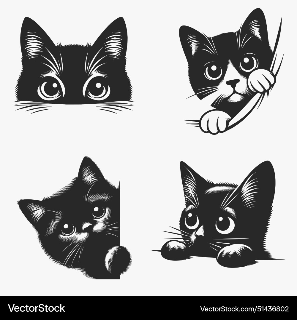 Peeking cat svg silhouette bundle file Royalty Free Vector
