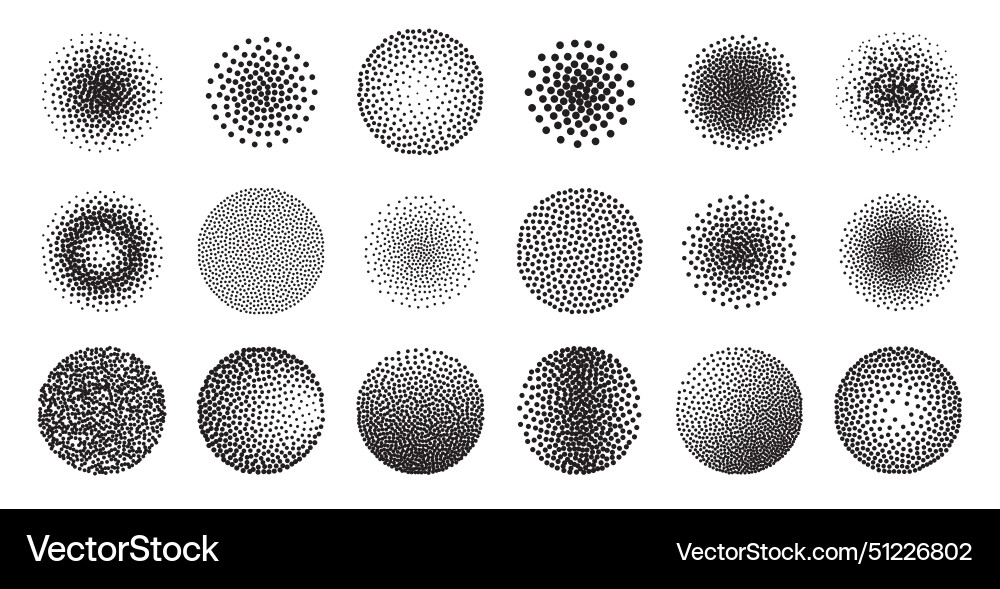 Stipple brushes round halftone dotted patterns Vector Image