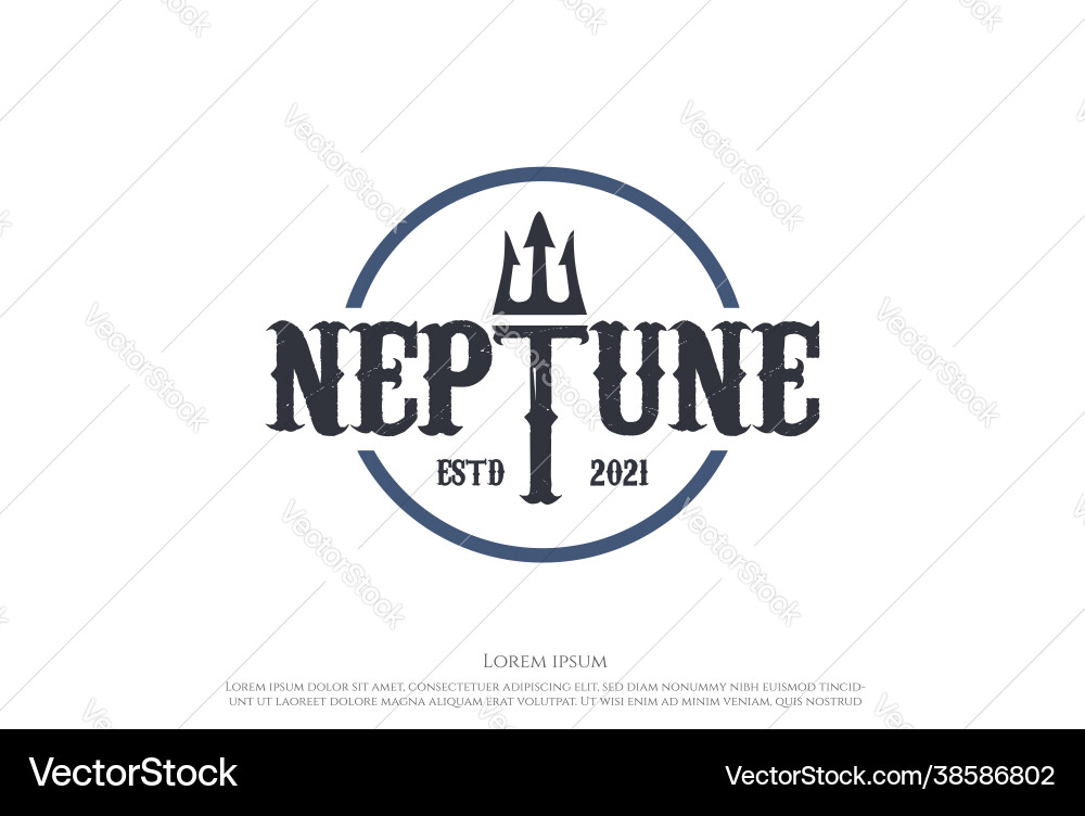 Trident spear with letter neptune text word type Vector Image