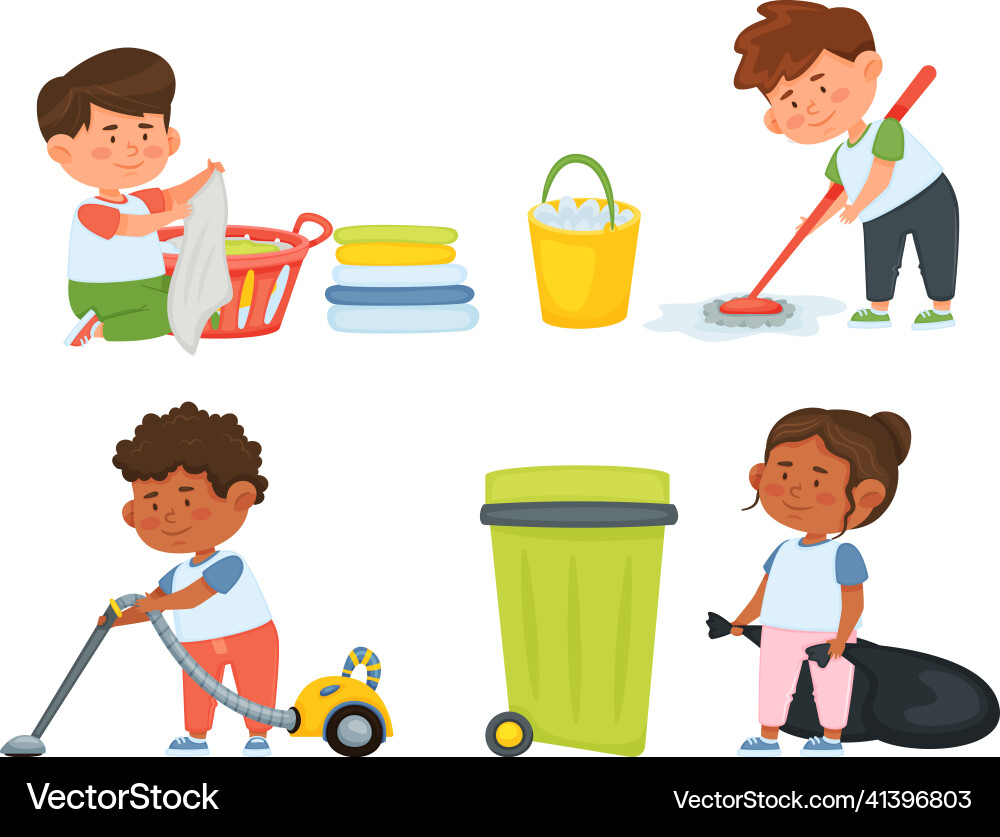 2201 s cartoon children doing housework Royalty Free Vector