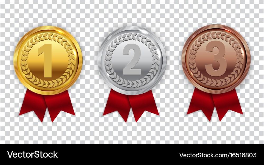 Gold Silber Bronze Medaillen mit Bändern Vektorbild