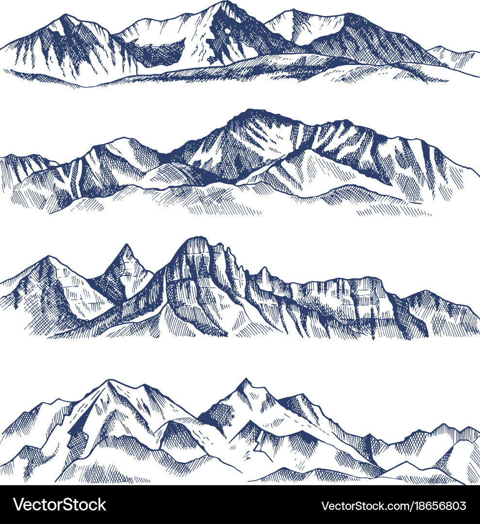 Hand drawn of different mountains Royalty Free Vector Image