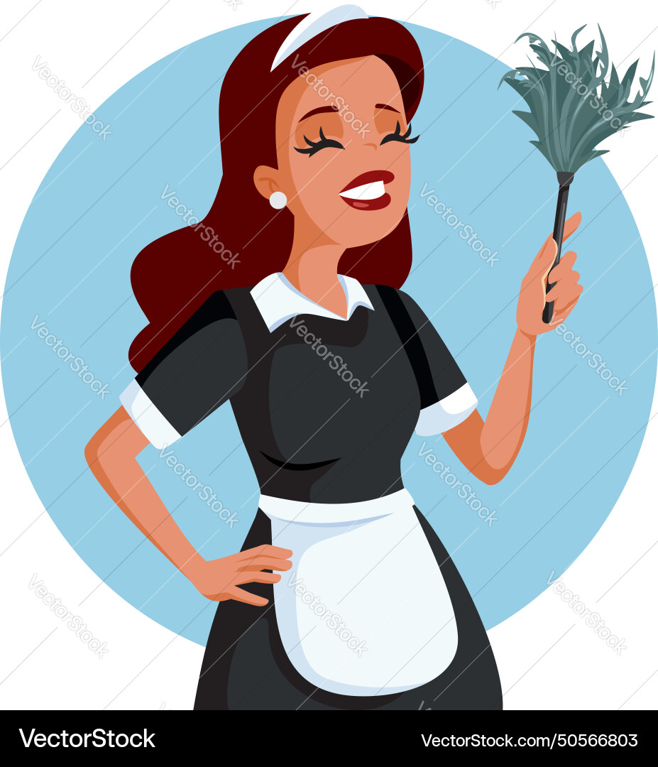 Housekeeper with feather duster cartoon Royalty Free Vector