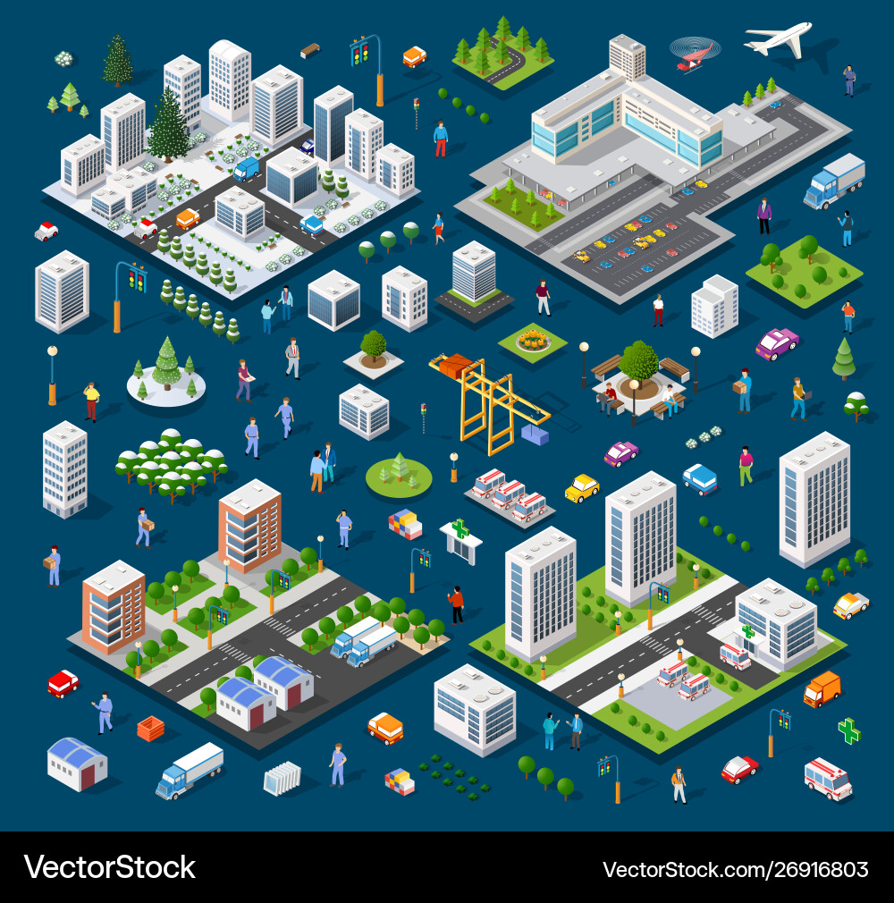 Isometric set module city Royalty Free Vector Image