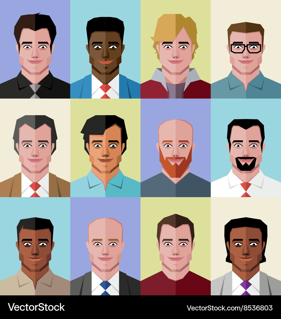 Low poly people faces Royalty Free Vector Image