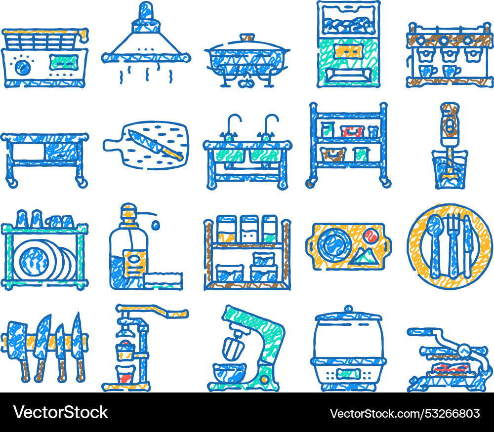 Restaurant equipment kitchen icon hand drawn Vector Image