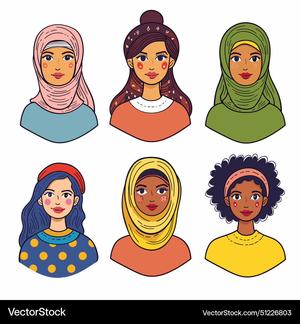 Six diverse women portraits multicultural Vector Image