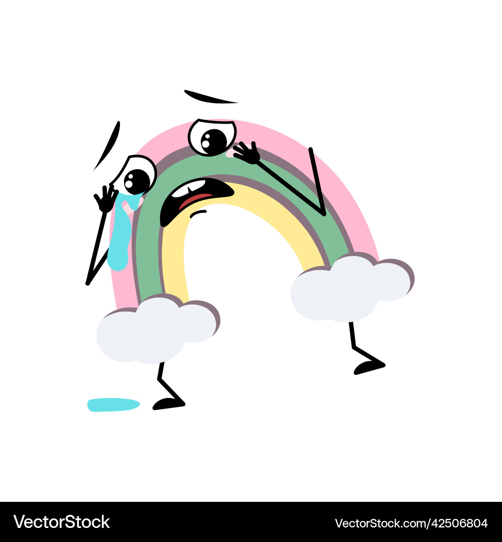 Cute rainbow character with crying and tears Vector Image