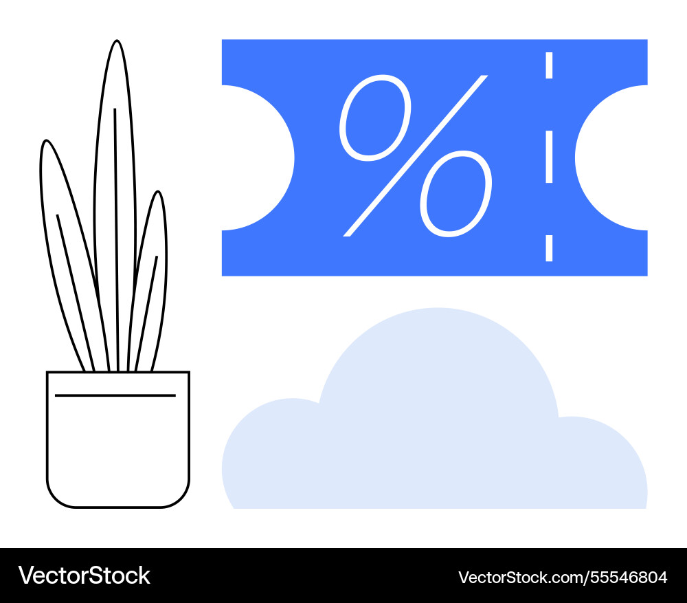 Discount coupon with potted plant and cloud Vector Image