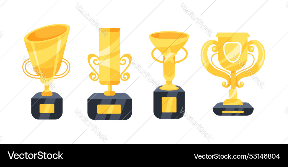Set of gold trophy cups different shapes Vector Image