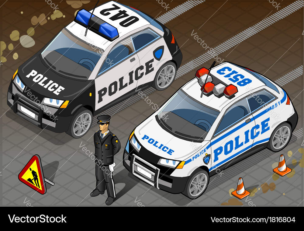 Two isometric police car in front view Royalty Free Vector