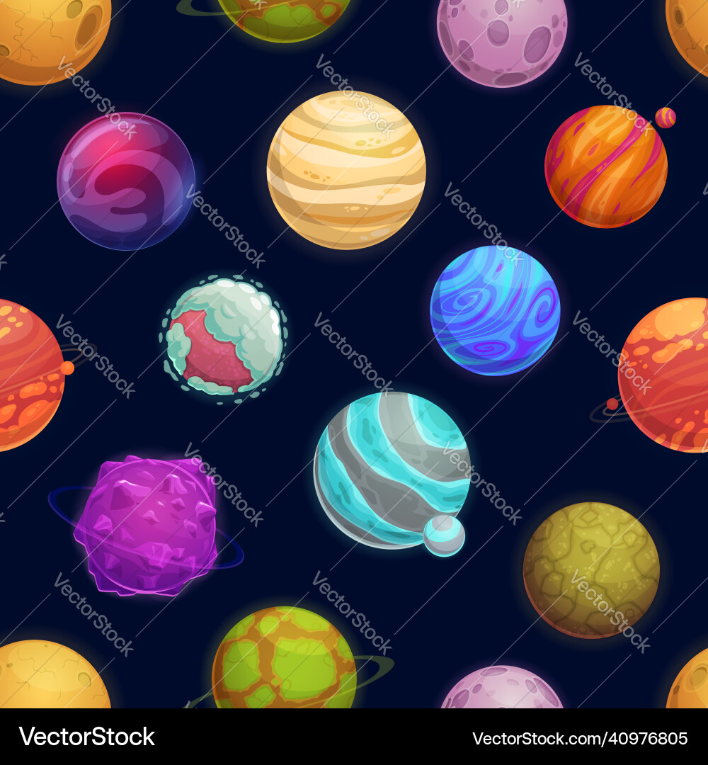 Cartoon space planets and stars seamless pattern Vector Image