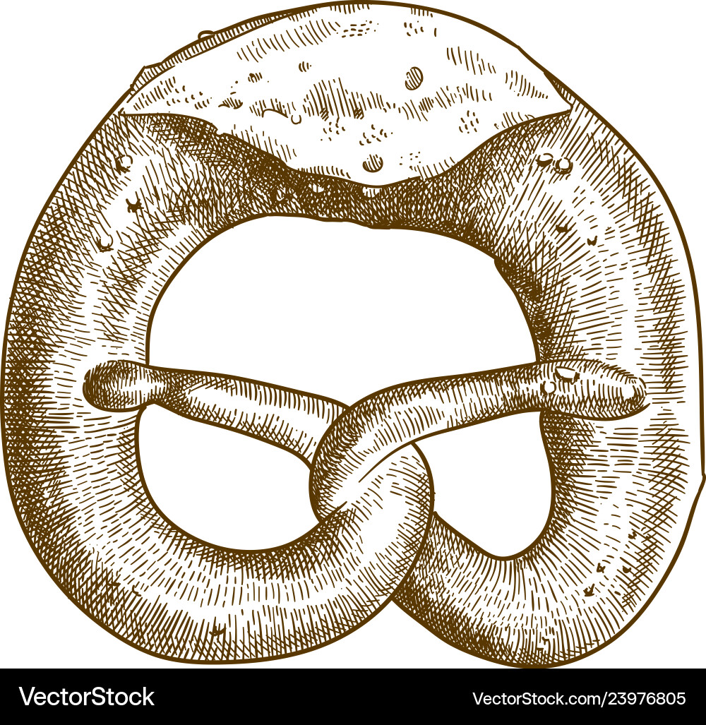 Engraving drawing of pretzel Royalty Free Vector Image