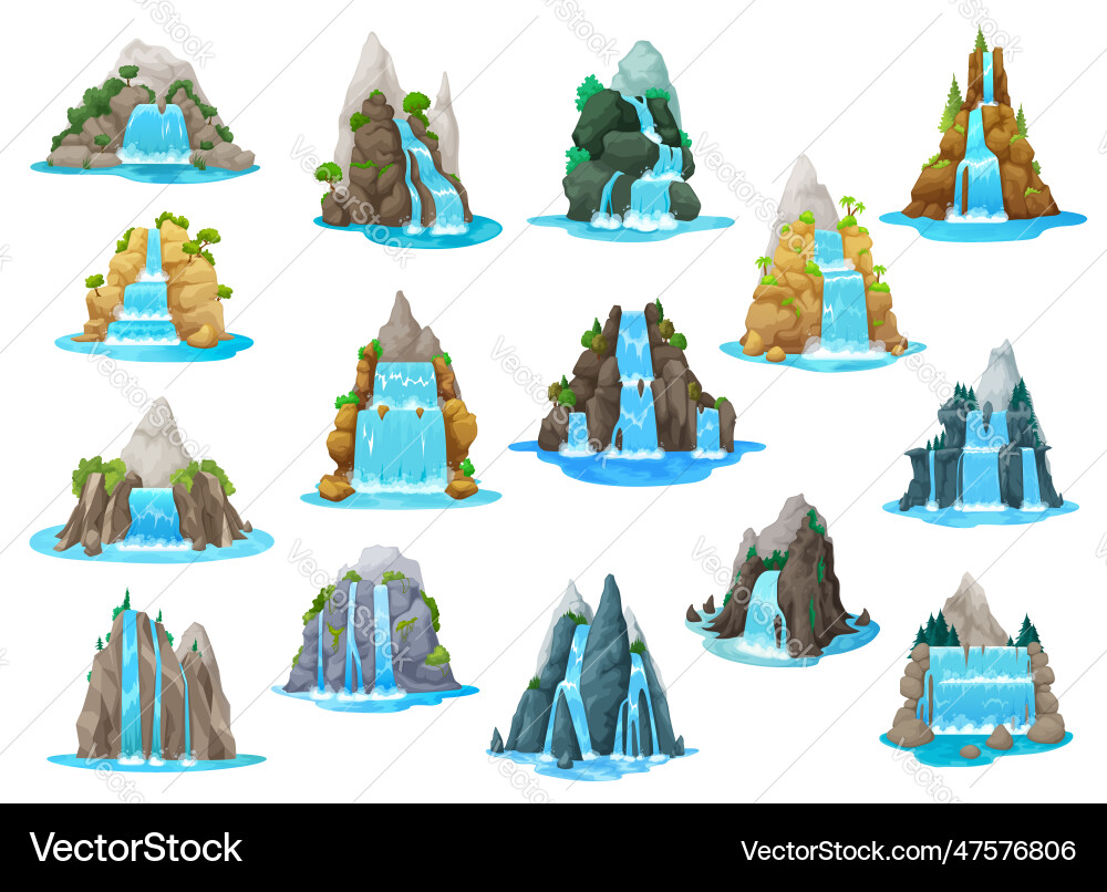 Cartoon waterfall and water cascade game asset Vector Image