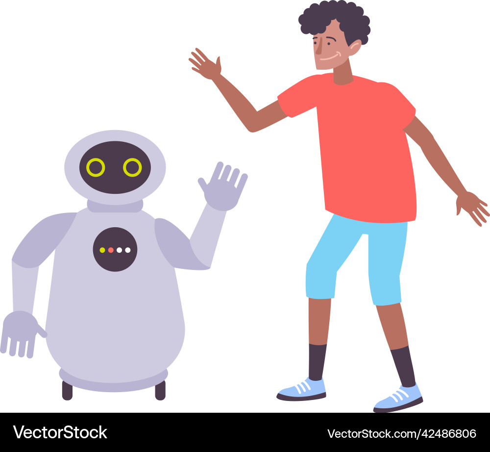 Child and robot composition Royalty Free Vector Image