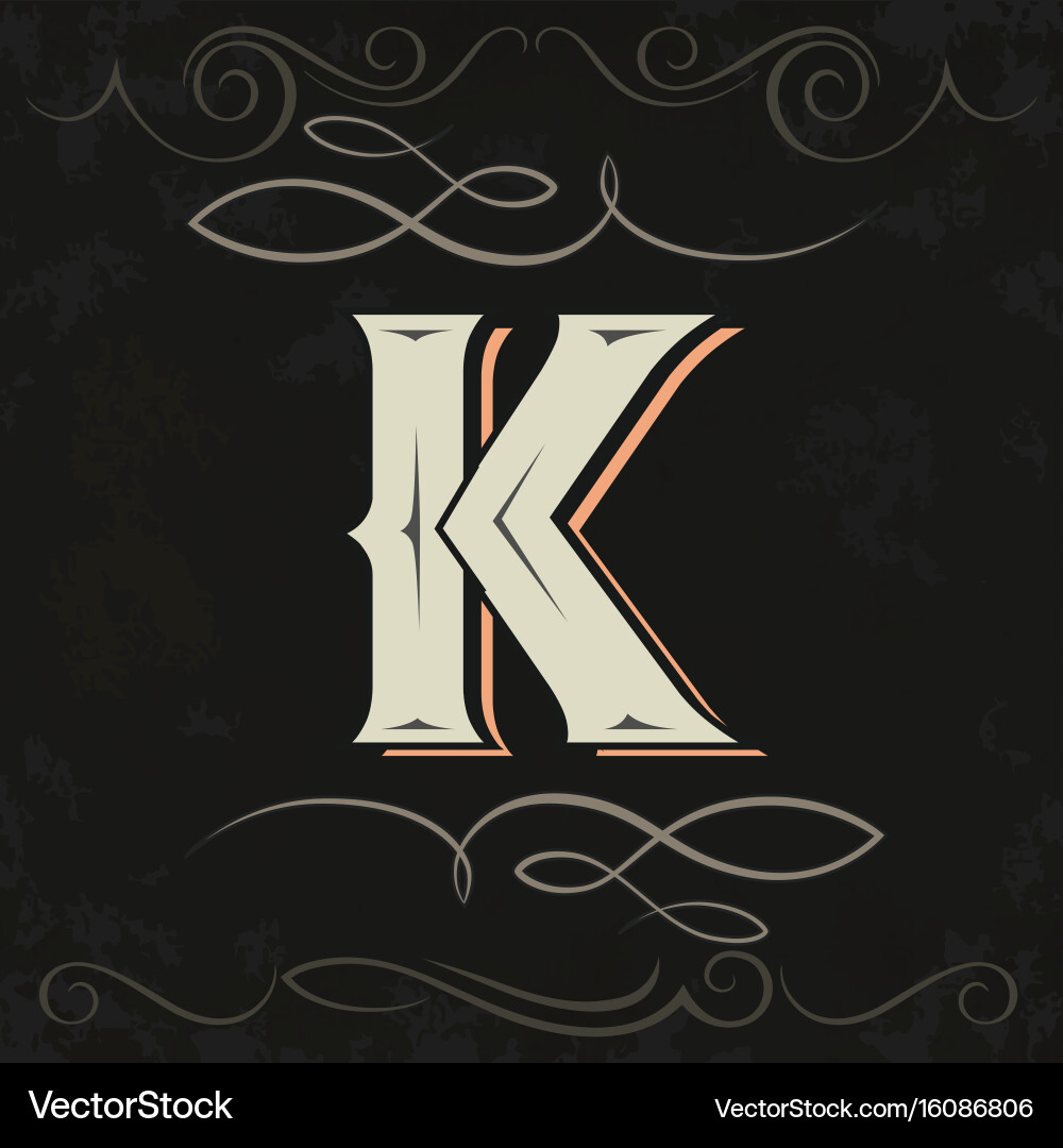 Retro style western letter design k Royalty Free Vector