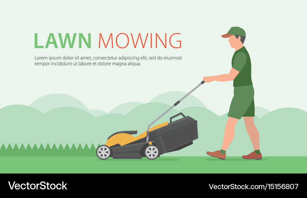 Man mowing lawn Royalty Free Vector Image - VectorStock