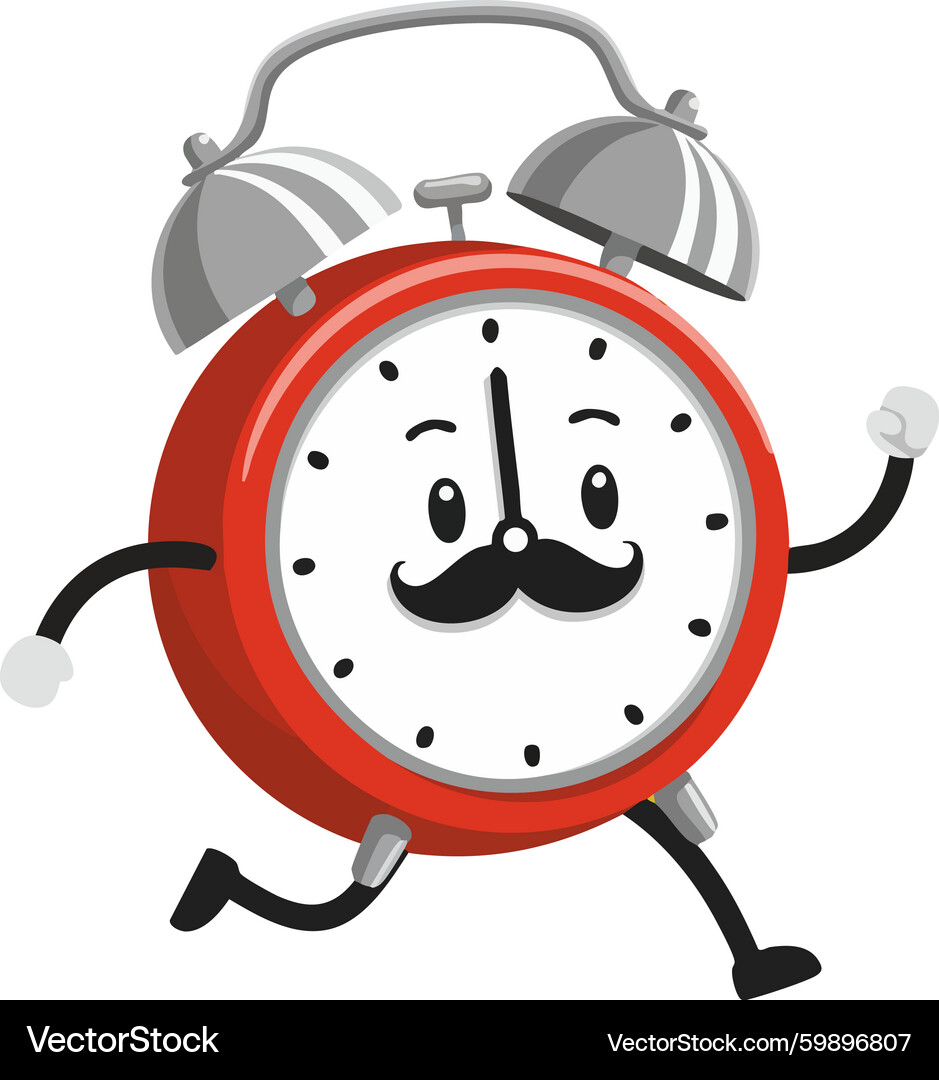 Running Alarm Clock with Mustache Royalty Free Vector Image