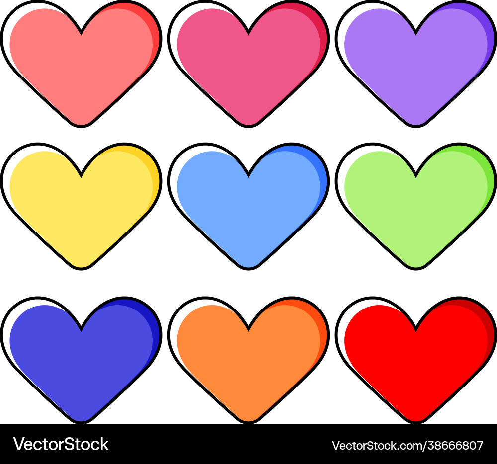 Set different colour heart hand drawn Royalty Free Vector