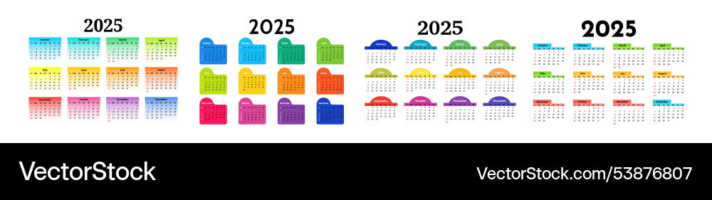 Set of calendars for 2025 isolated on a white Vector Image