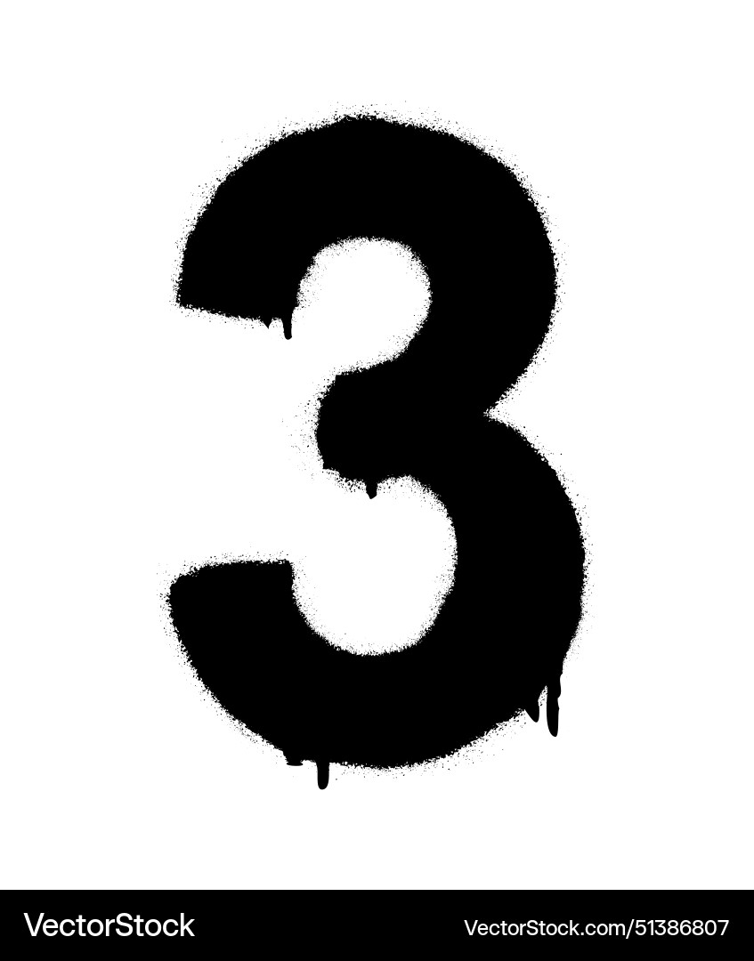 Stencil with the number 3 paint smudges Royalty Free Vector