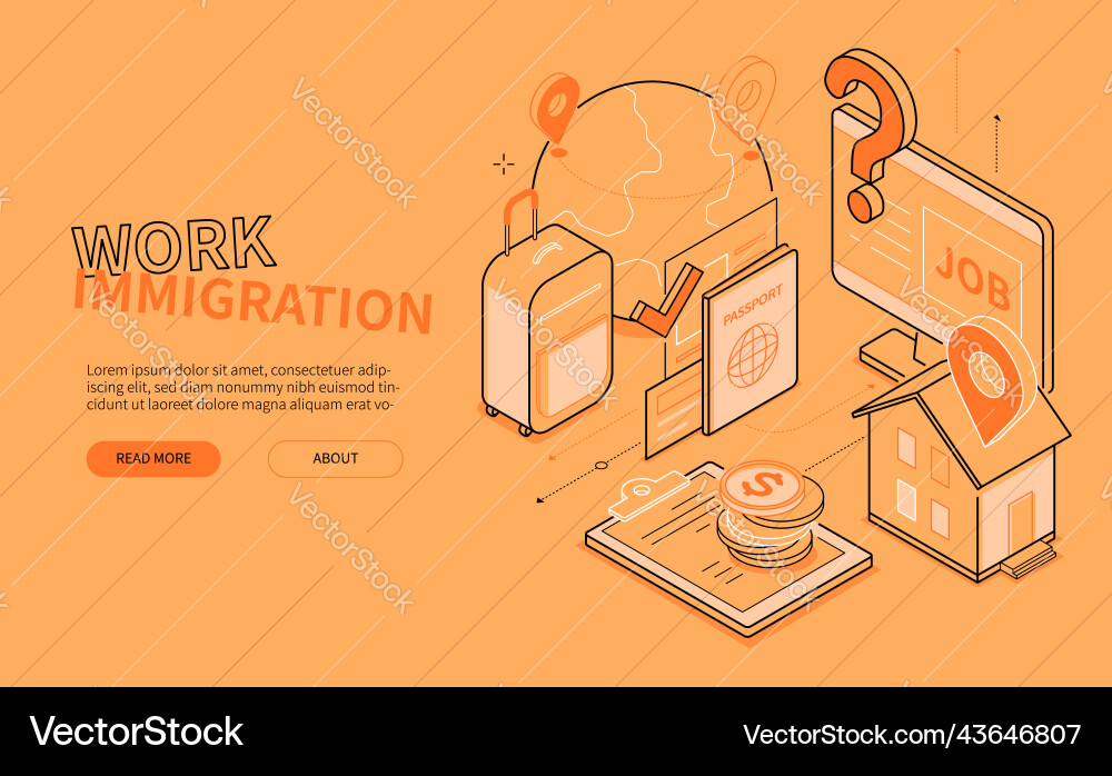 Work immigration - line design style isometric web