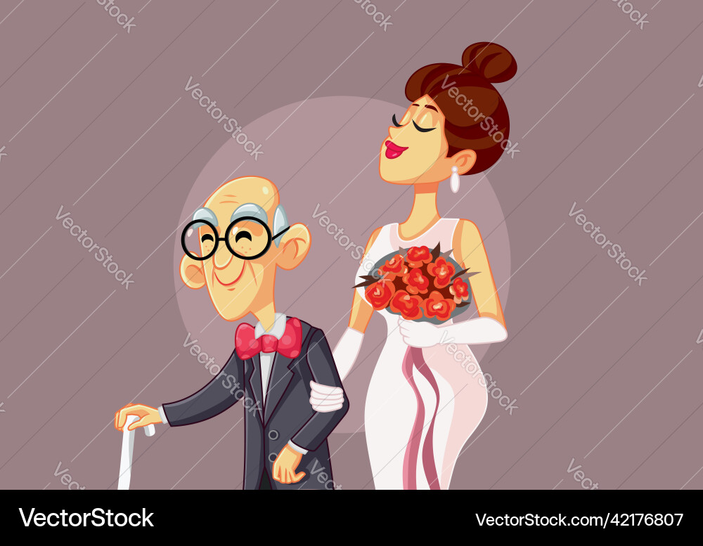 Young bride marrying elderly man cartoon Vector Image