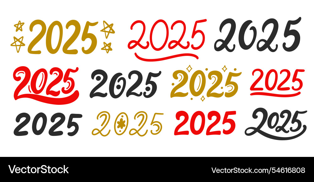 New year 2025 lettering numbers collection Vector Image