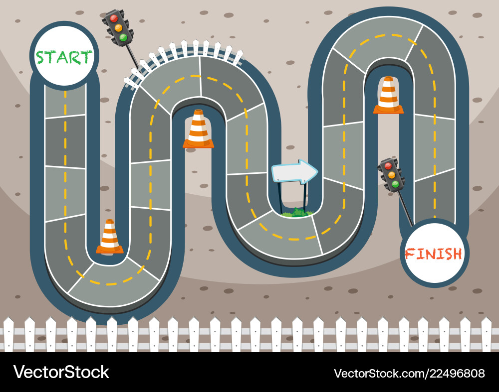 Racing road traffic board game template Royalty Free Vector