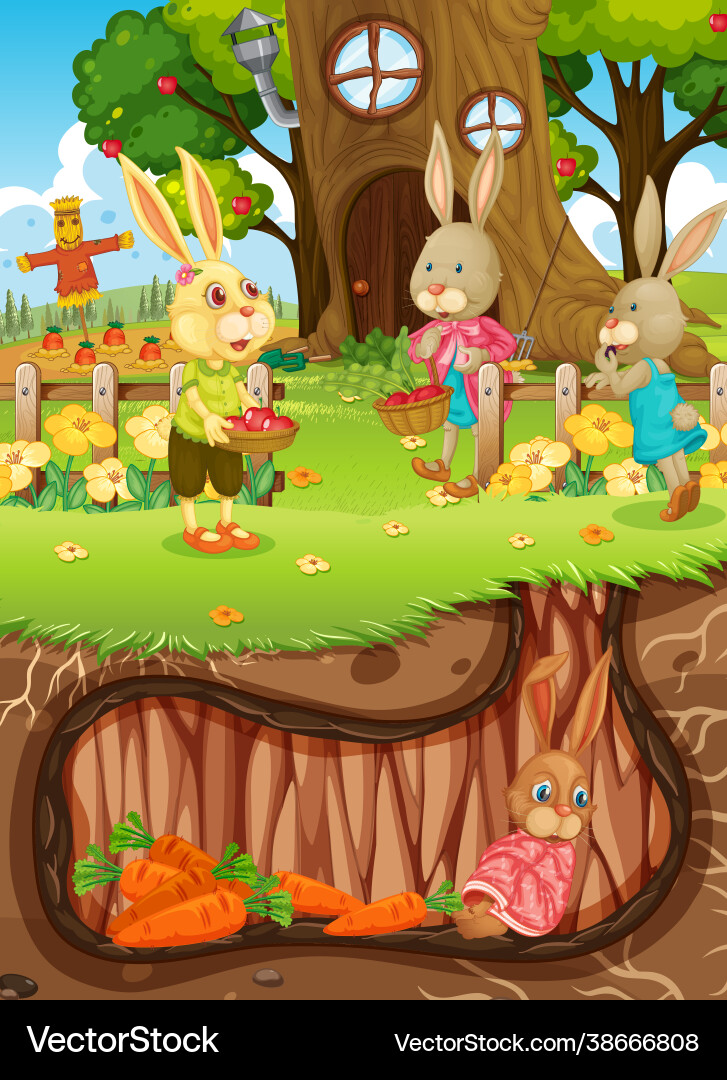 Underground rabbit hole with ground surface Vector Image