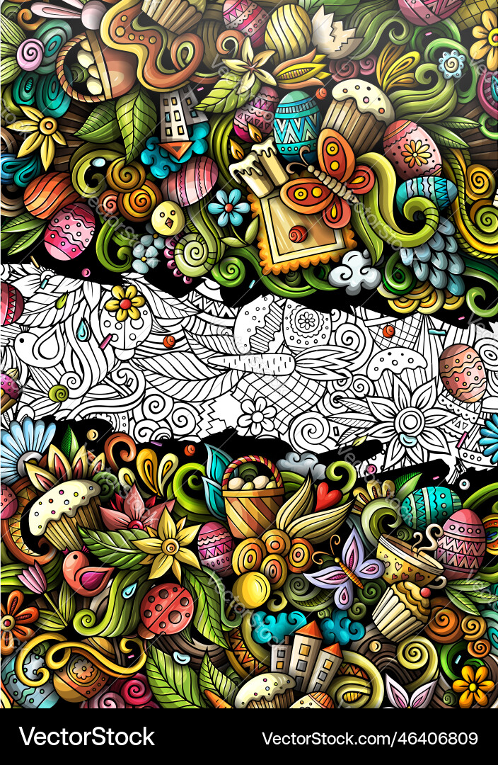 Cartoon doodles happy easter banner Royalty Free Vector