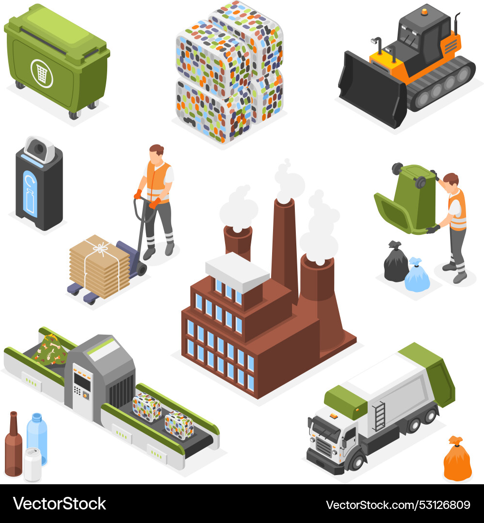 Isometric waste recycle trash bricks composting Vector Image