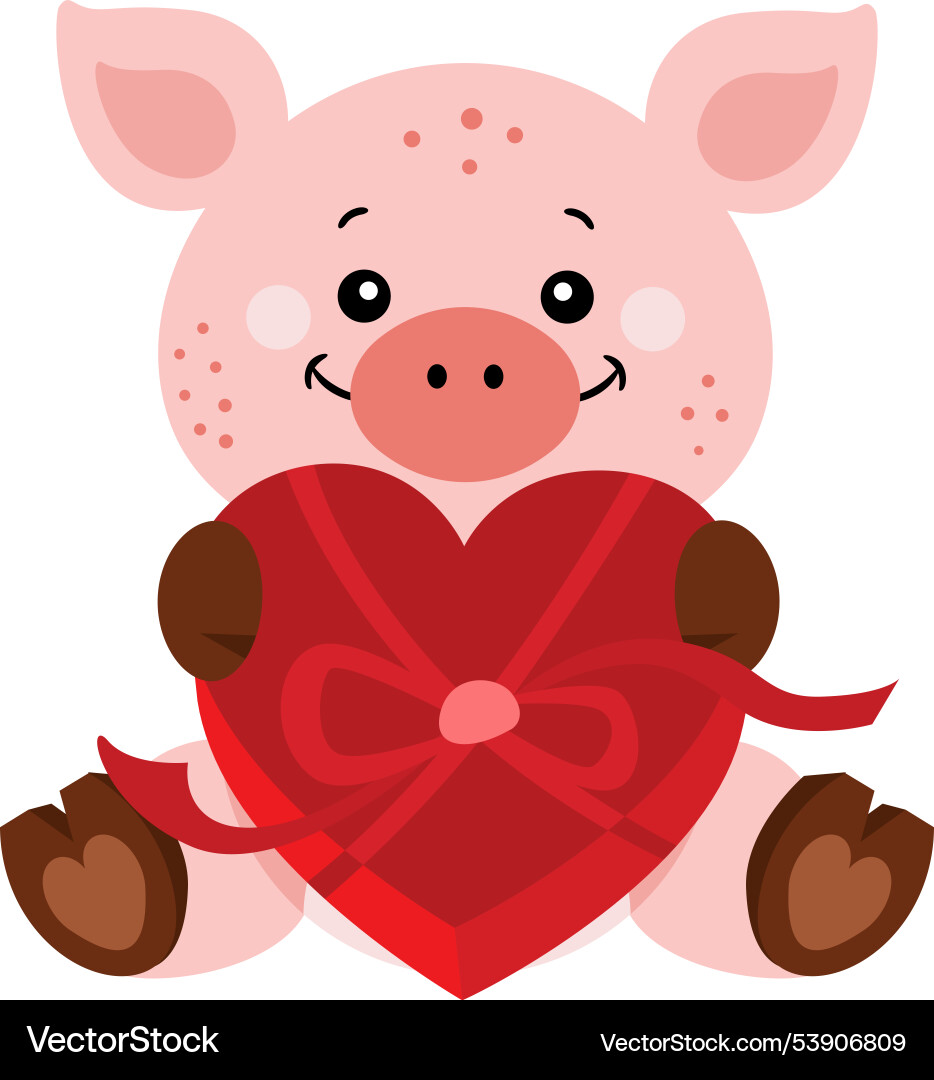 Loving pig holding a heart-shaped gift Royalty Free Vector