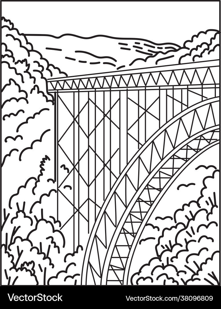 New River Gorge Bridge Line Art Royalty Free Vector Image