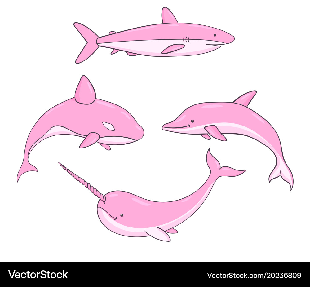 Set of cute pink underwater life creatures Vector Image