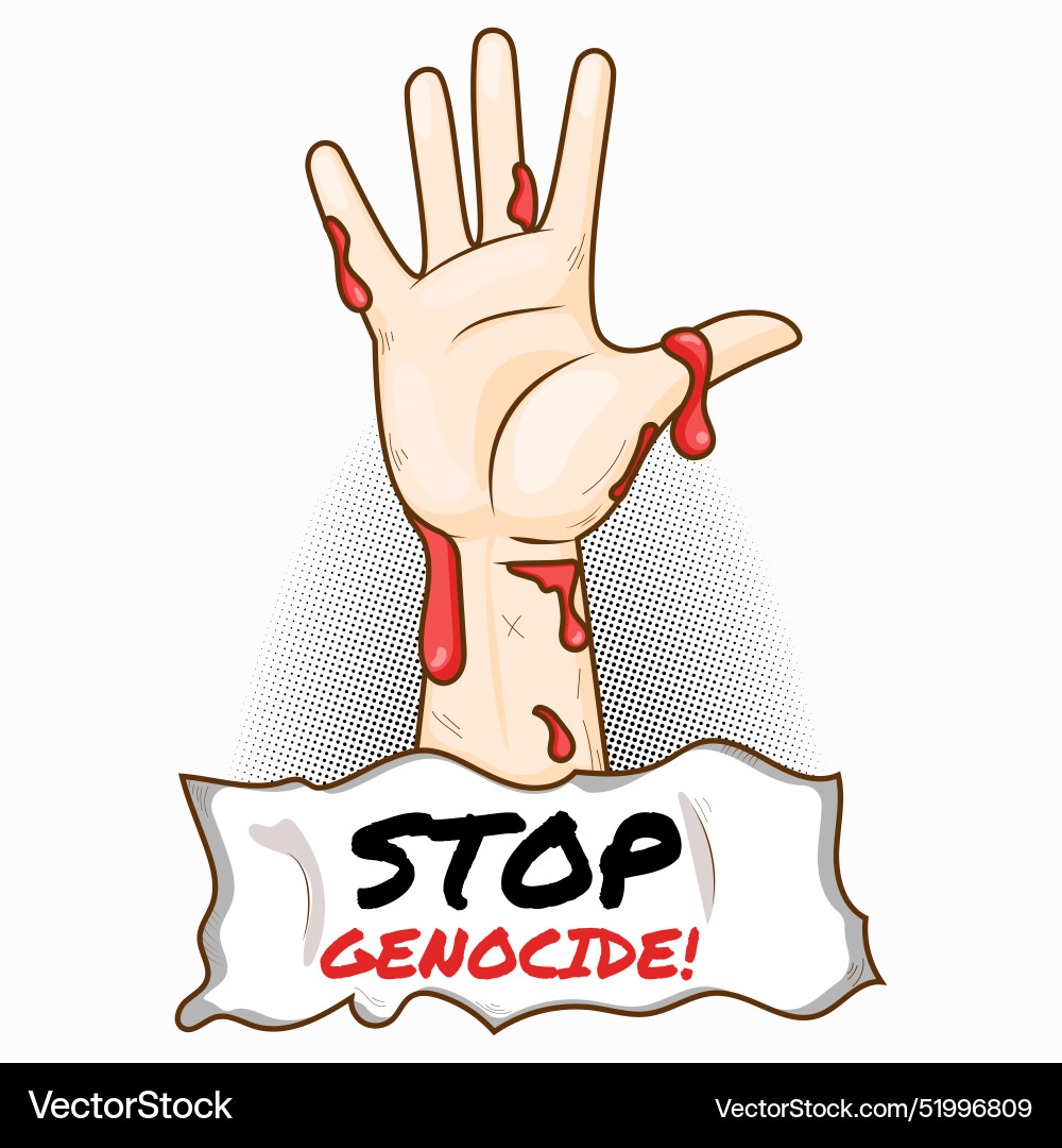Stop genocide clip art with hand gesture cartoon Vector Image