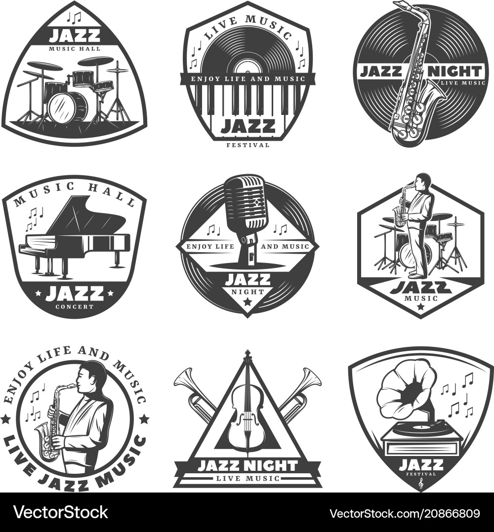 Vintage Jazz Labels - Musical Instruments Vector Image