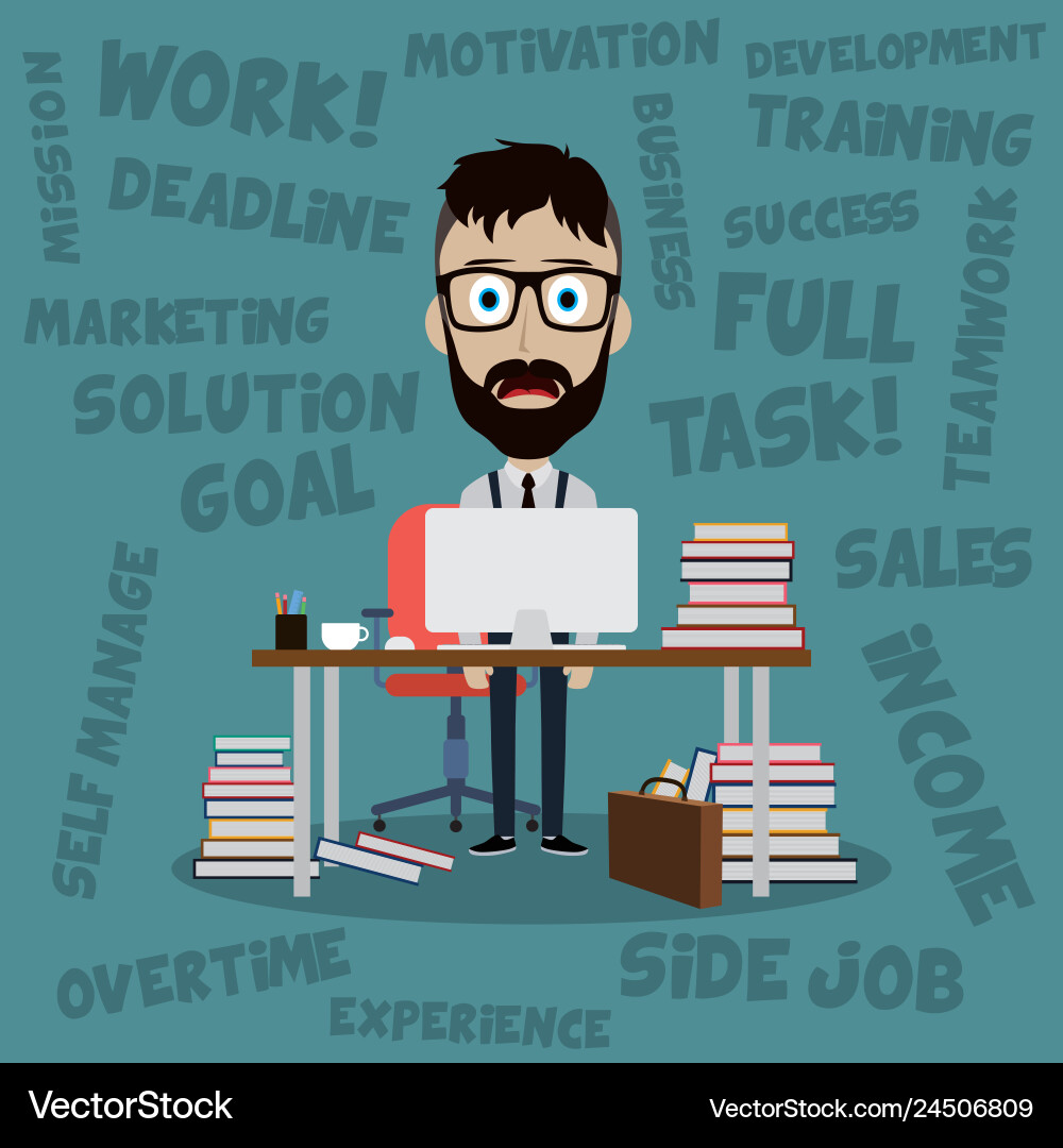 Worker man stress from job cartoon Royalty Free Vector Image