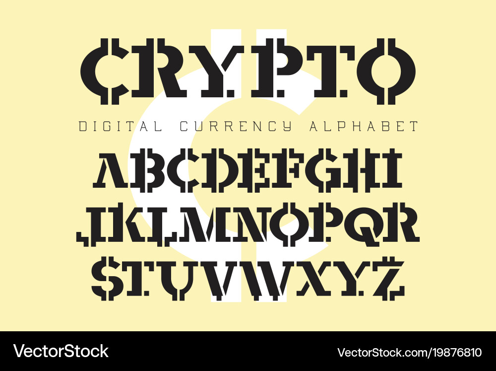 Crypto - electronic coin style font Royalty Free Vector