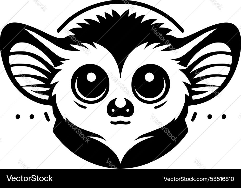 Cute aye-aye black and white Royalty Free Vector Image