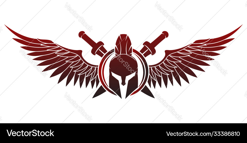 Spartan helmet with shield and swords wings Vector Image