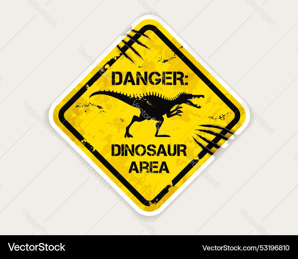 Spinosaurus dinosaur warning sign with claw marks Vector Image