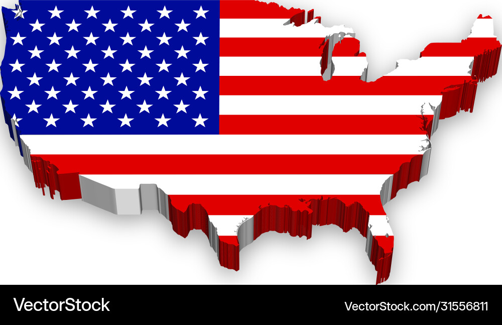 3D USA Map with Flag Royalty Free Vector Image