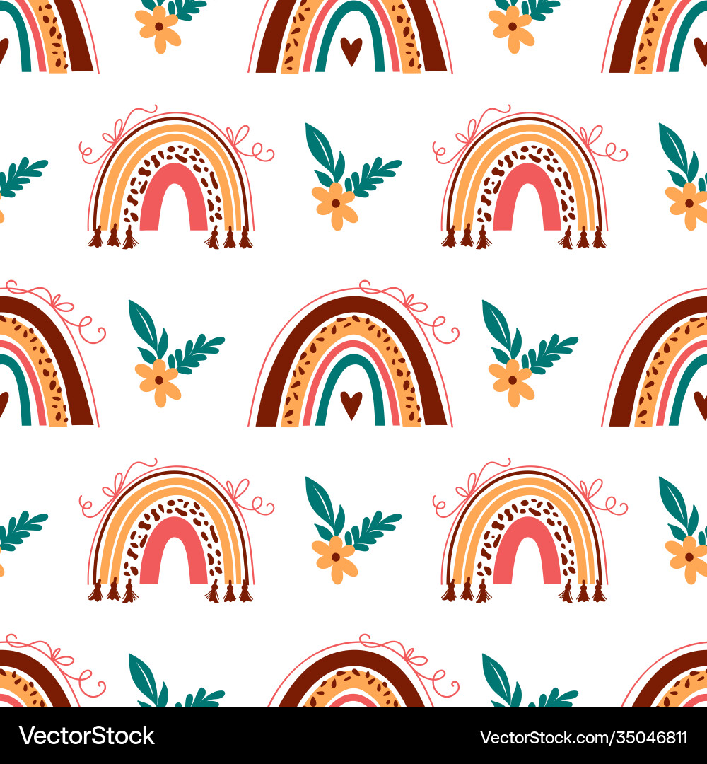 Boho rainbow pattern doodle background Royalty Free Vector