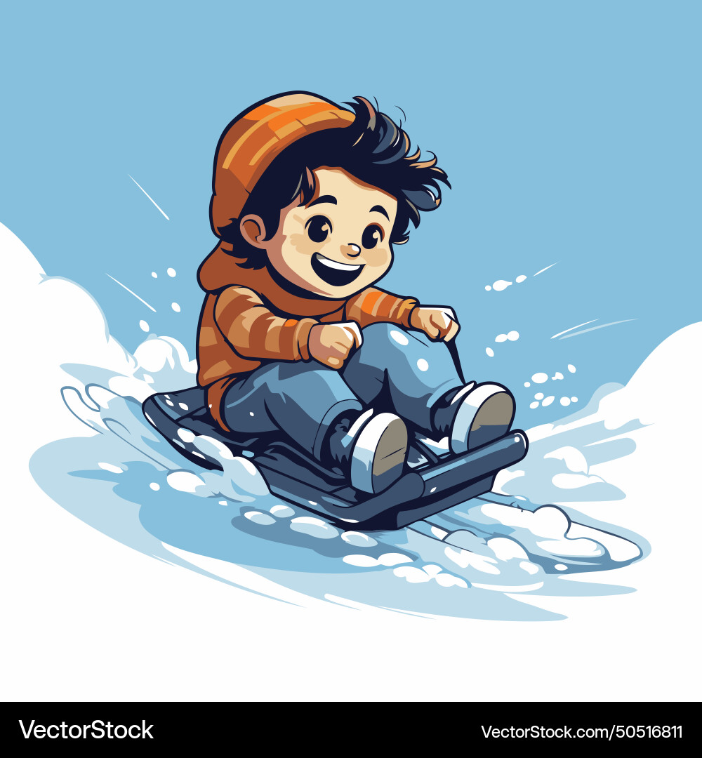 Cartoon boy sliding down the hill Royalty Free Vector Image