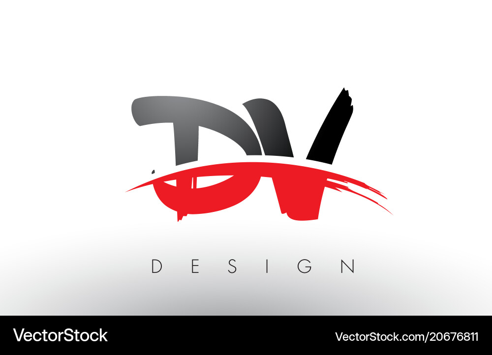 Dv d v brush logo letters with red and black Vector Image