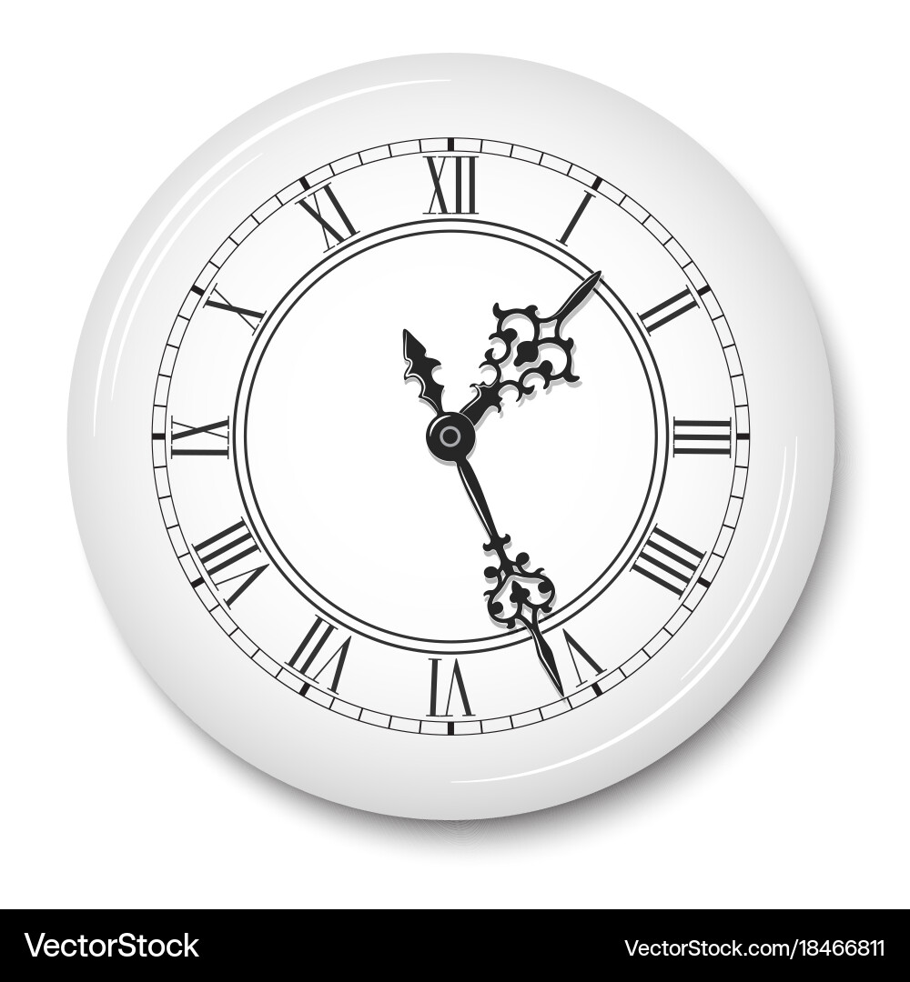 Elegant wall clock with roman numerals in white Vector Image